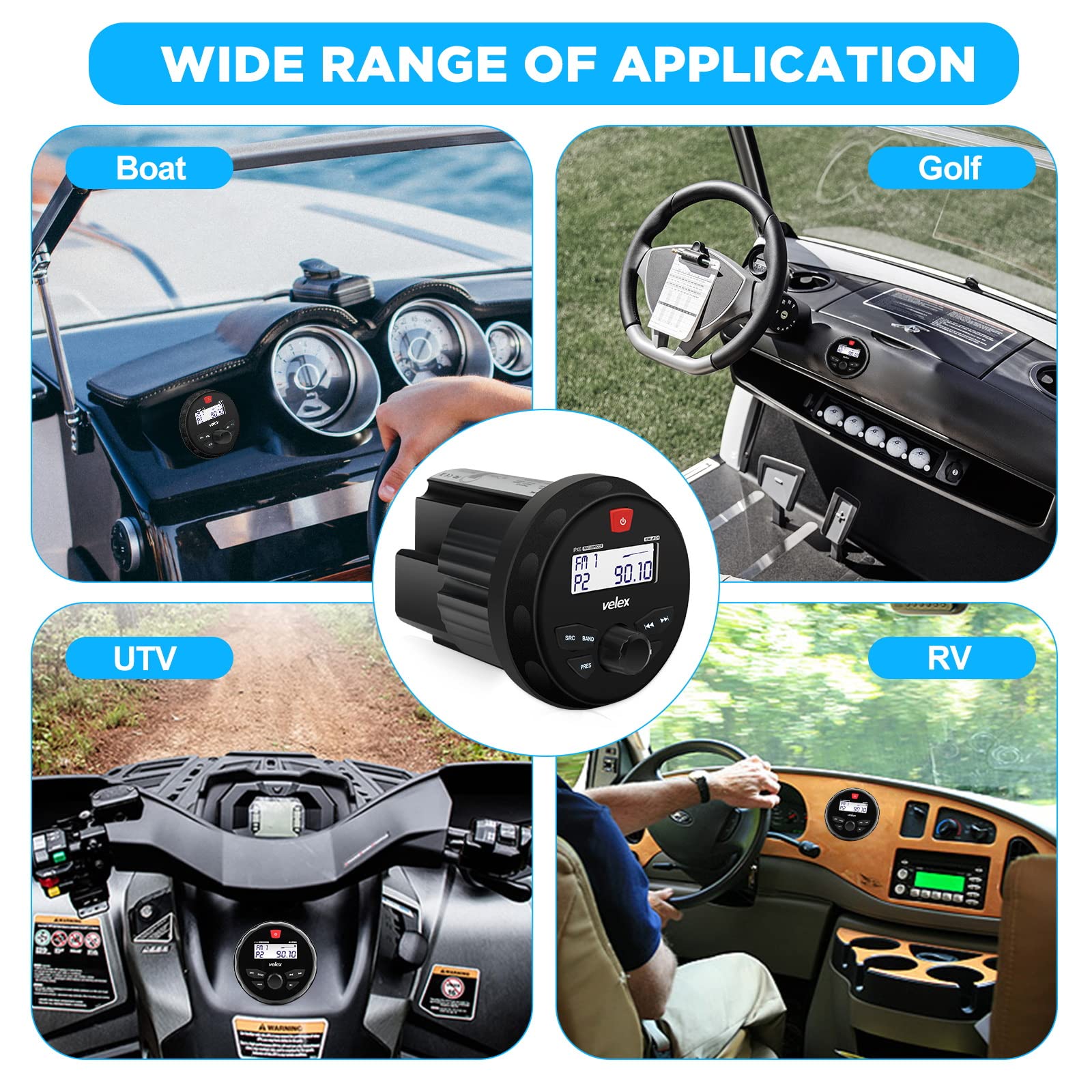 Marine Audio System Stereo Speaker Package, Bluetooth, MP3 USB AM FM Marine Stereo - 2 x 6.5 Inch White Speakers, Antenna