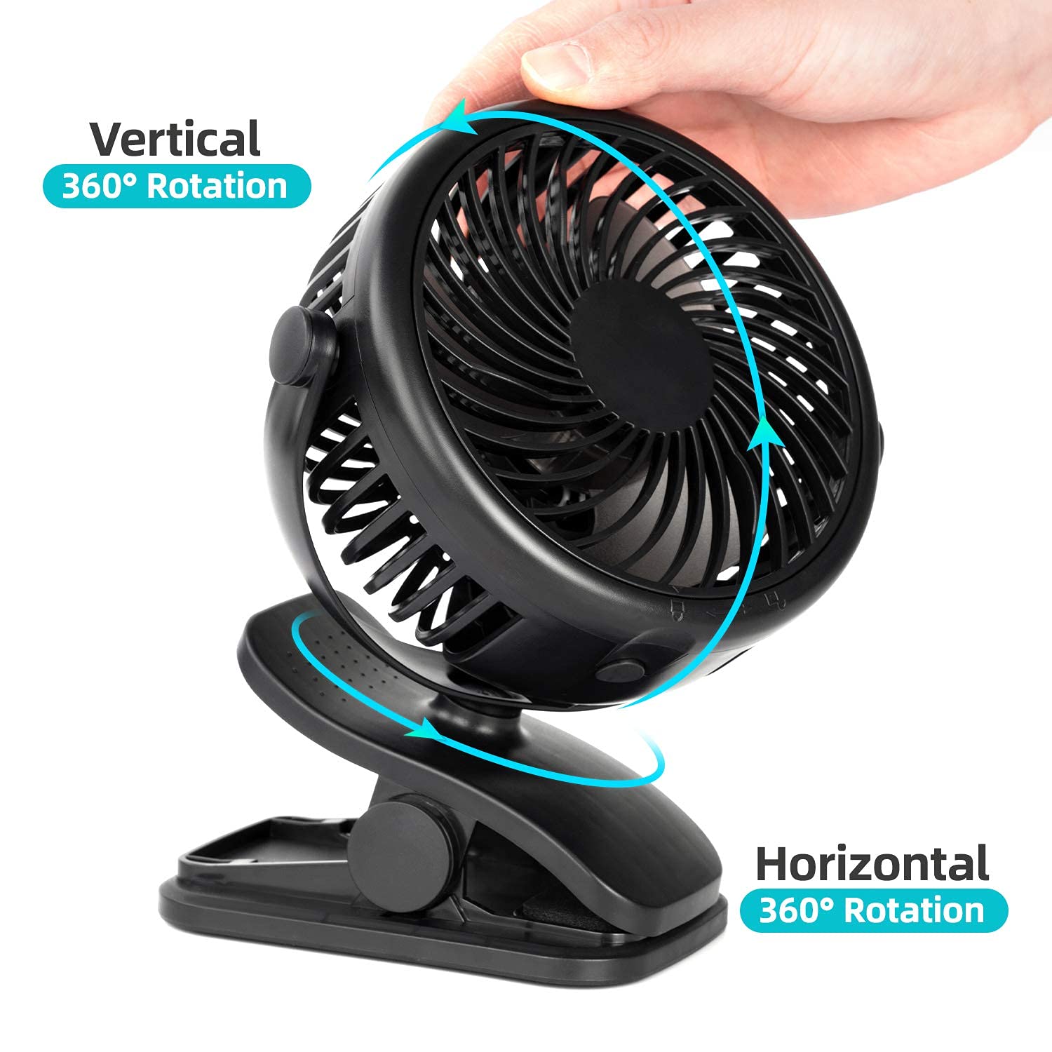 RJVW Stroller Clip On Fan, 3 Speed Rechargeable Battery Powerd USB Desk Fan, 4 Inch Table Cooling Fan, 360° Rotate Desktop Fan, Strong Wind Portable Fan for Home Office Treadmill Baby Stroller
