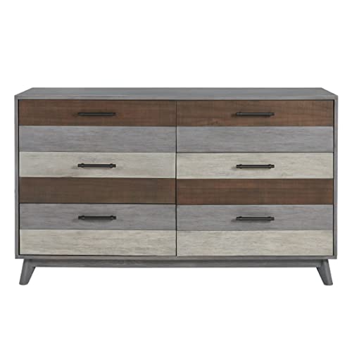 Soho Baby 48036570 Cascade Premium Soft Closing 6-Drawer Dresser, Wire Brush Multi-Tone Gray Finish
