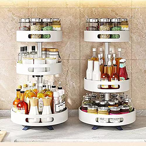 BULTIWEUD 3 Tier Lazy Susan Turntable Spice Rack Organizer Food Storage Container for Kitchen Cabinet, Spinning Organizer for Spices,Condiments,White