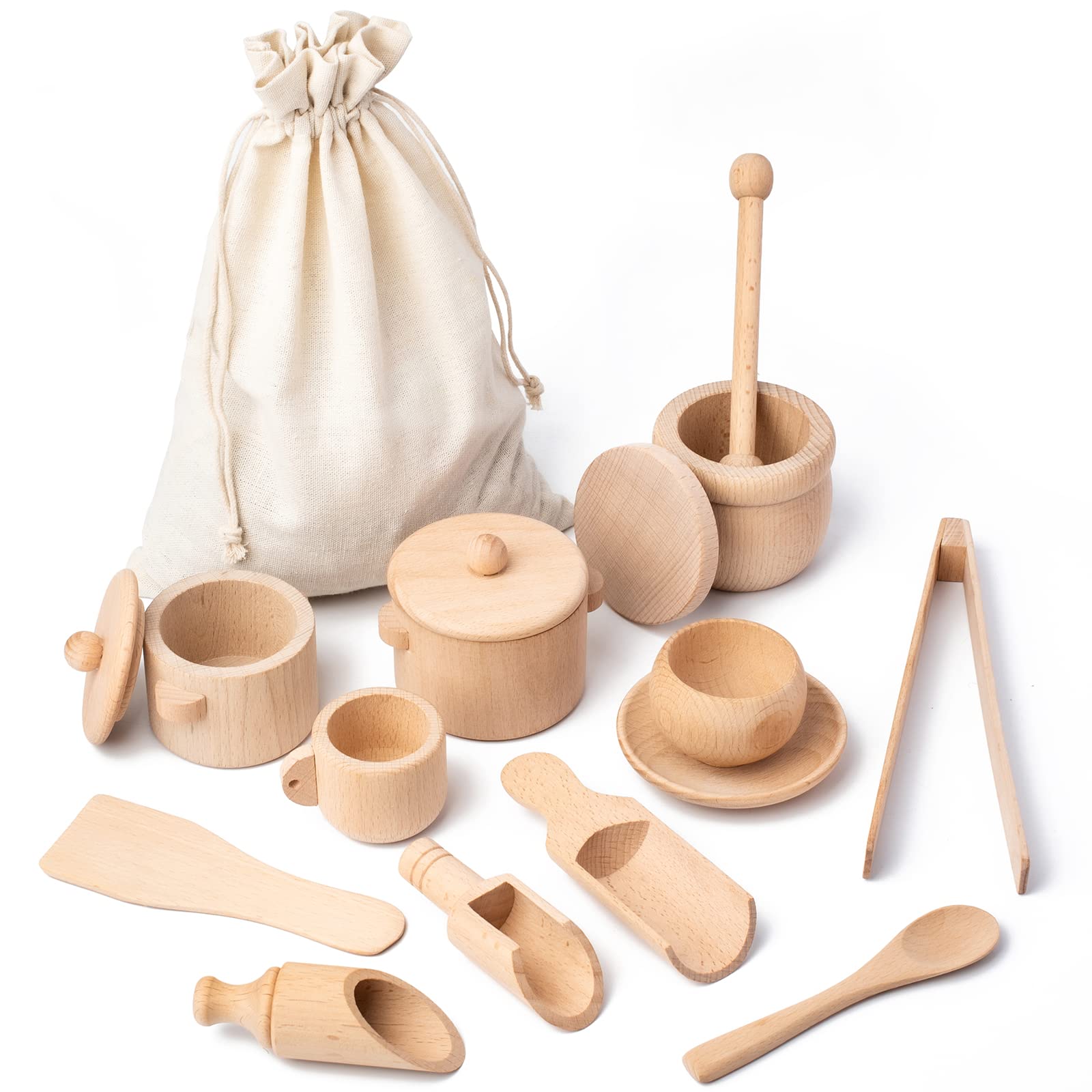 Busy edition 13-Piece Wooden Sensory Bin Tools for Toddlers Montessori Toys, Matching Sensory Bins for Toddlers 1-3, Sensory Table Tools for Transfer Work and Fine Motor Learning
