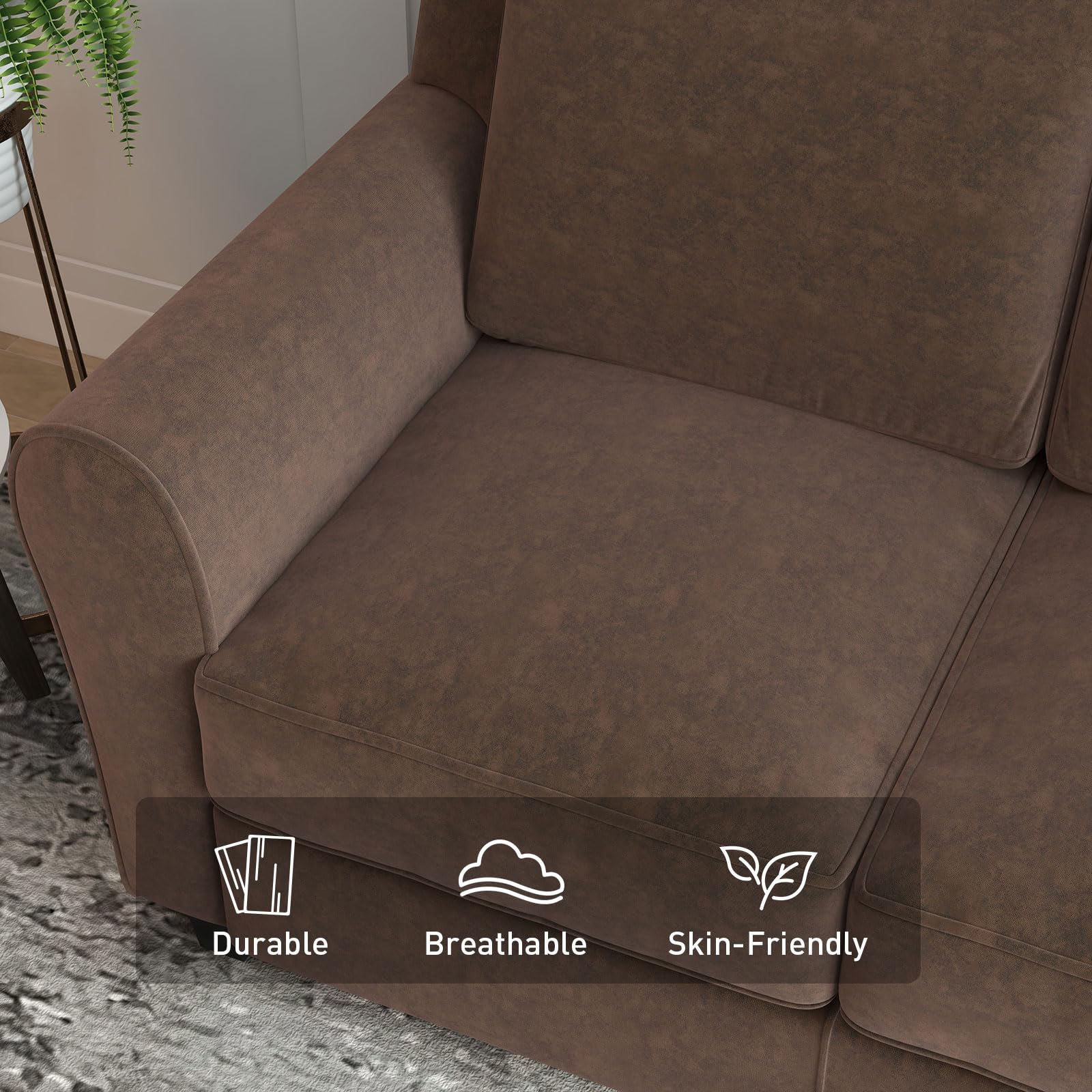 Bonzy Home 80.7" Sofa, 3 Seater Sofa Couch for Living Room, Modern Couch with Thick Cushion for Apartment Office, Brown