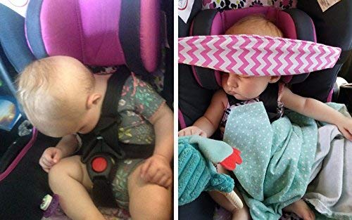 Baby/Toddler Head Support for Car Seat/Stroller Adjustable Sleep Support Positioner (1 Size Fits All) (Pink Chevron) (Pink)