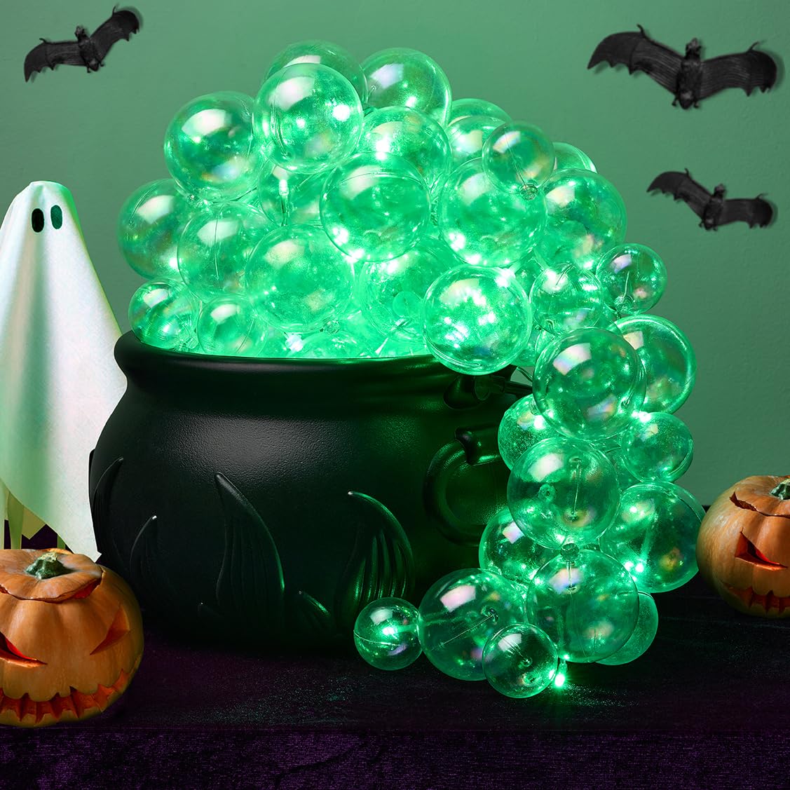 BHLUUIYER Halloween Decorations Indoor - DIY Bubbling Cauldron Set with Light, Halloween Hocus Pocus Party Decor Black Plastic Candy Bowl Decor Bucket Decorations for Home Mantle Kicthen