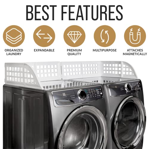 ELTOW Laundry Guard with Silicone Gap Cover, Magnetic Fence for Washer/Dryer to Keep Clothes from Falling Behind, with 8 Strong Magnets, Laundry Room Accessories, Fits Most Washers (White)