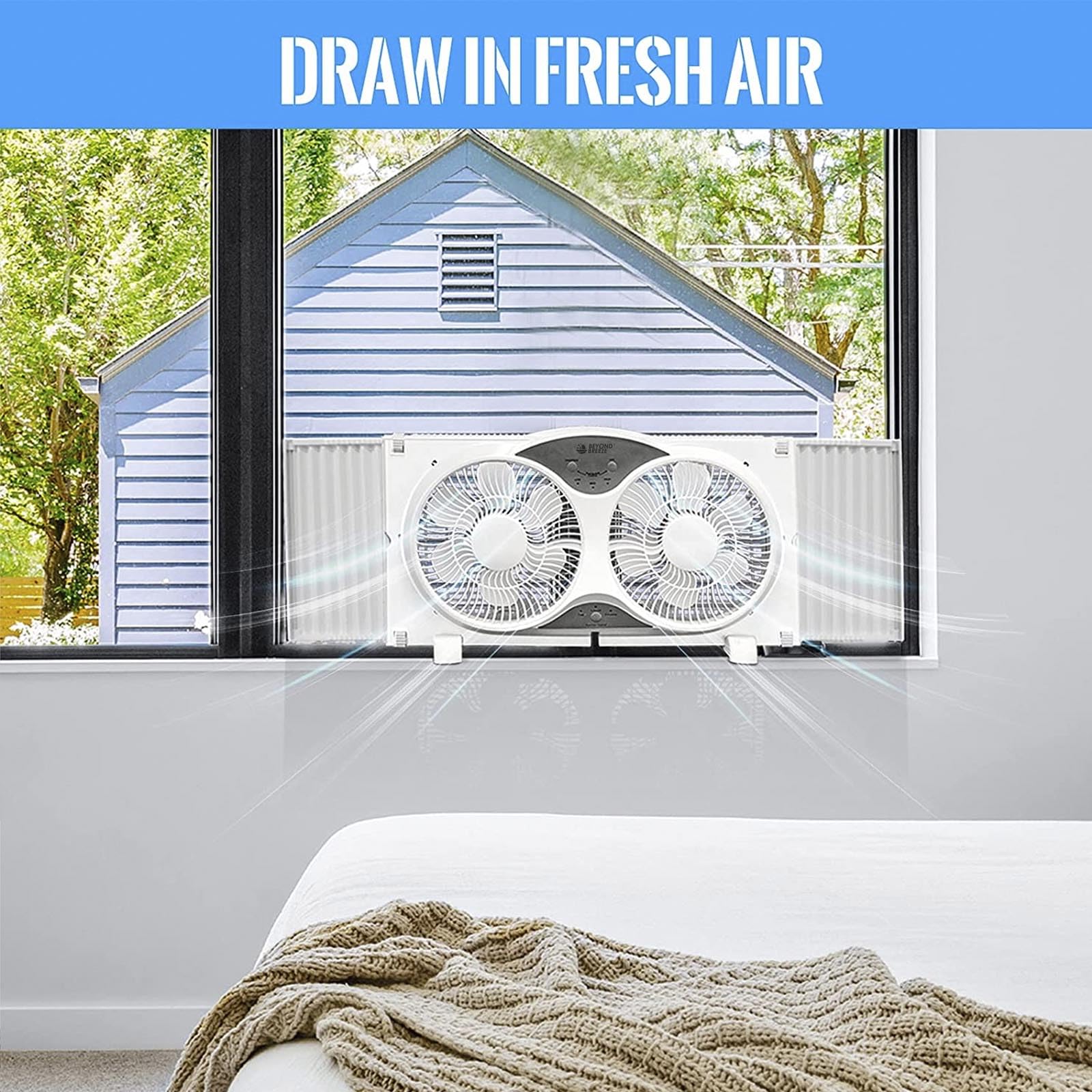 BEYOND BREEZE 9" Twin Window Fan 2-Speed Reversible Airflow Blades, Expandable, Manual Controls (Min. 22.4" Max. 34.3")