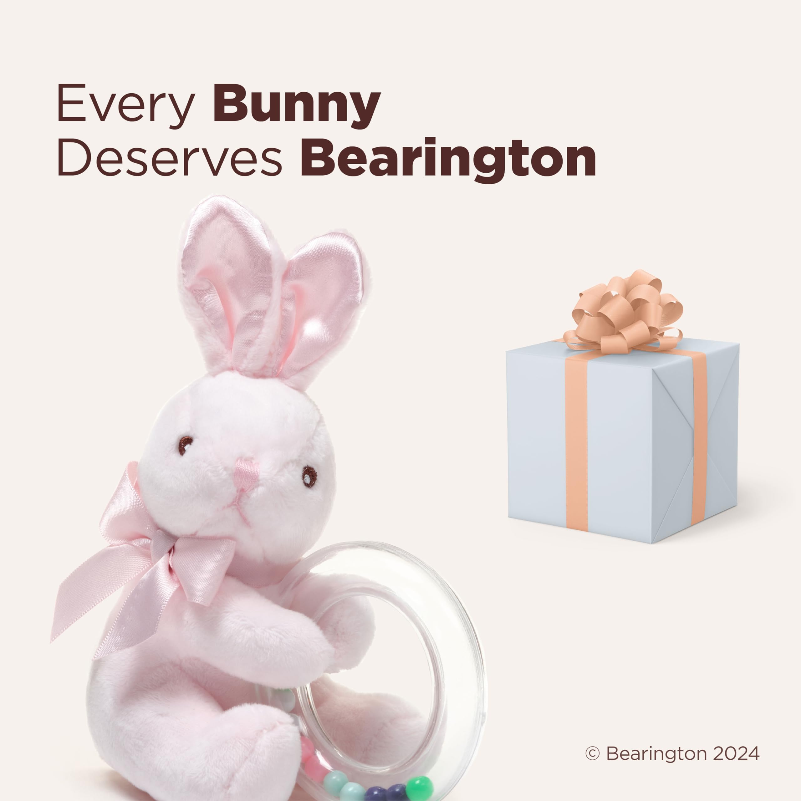 Bearington Baby Cottontail Plush Stuffed Animal Pink Bunny Shaker Toy Ring Rattle, 5.5"