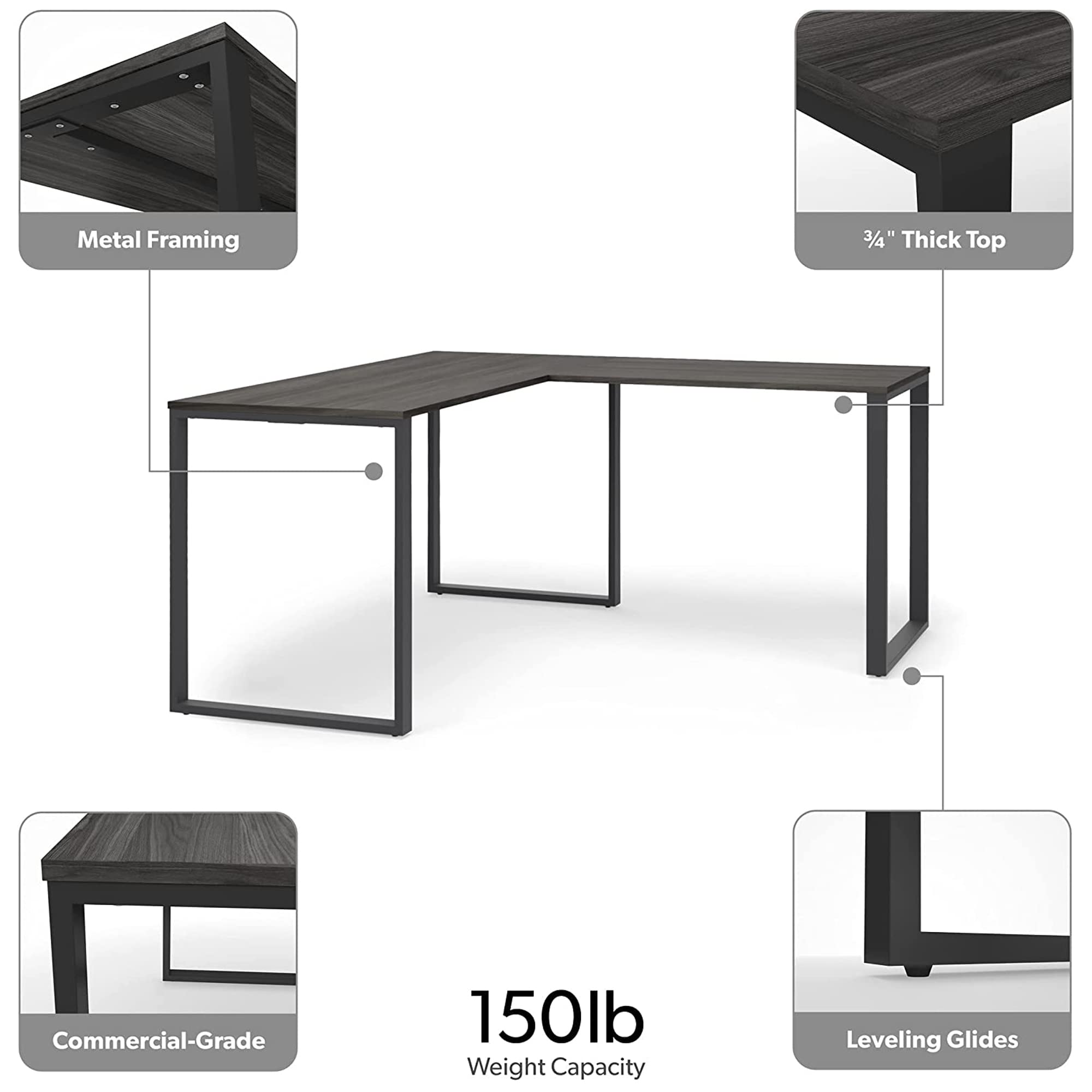 HON Basyx L-Shape Corner Computer Desk, Gray