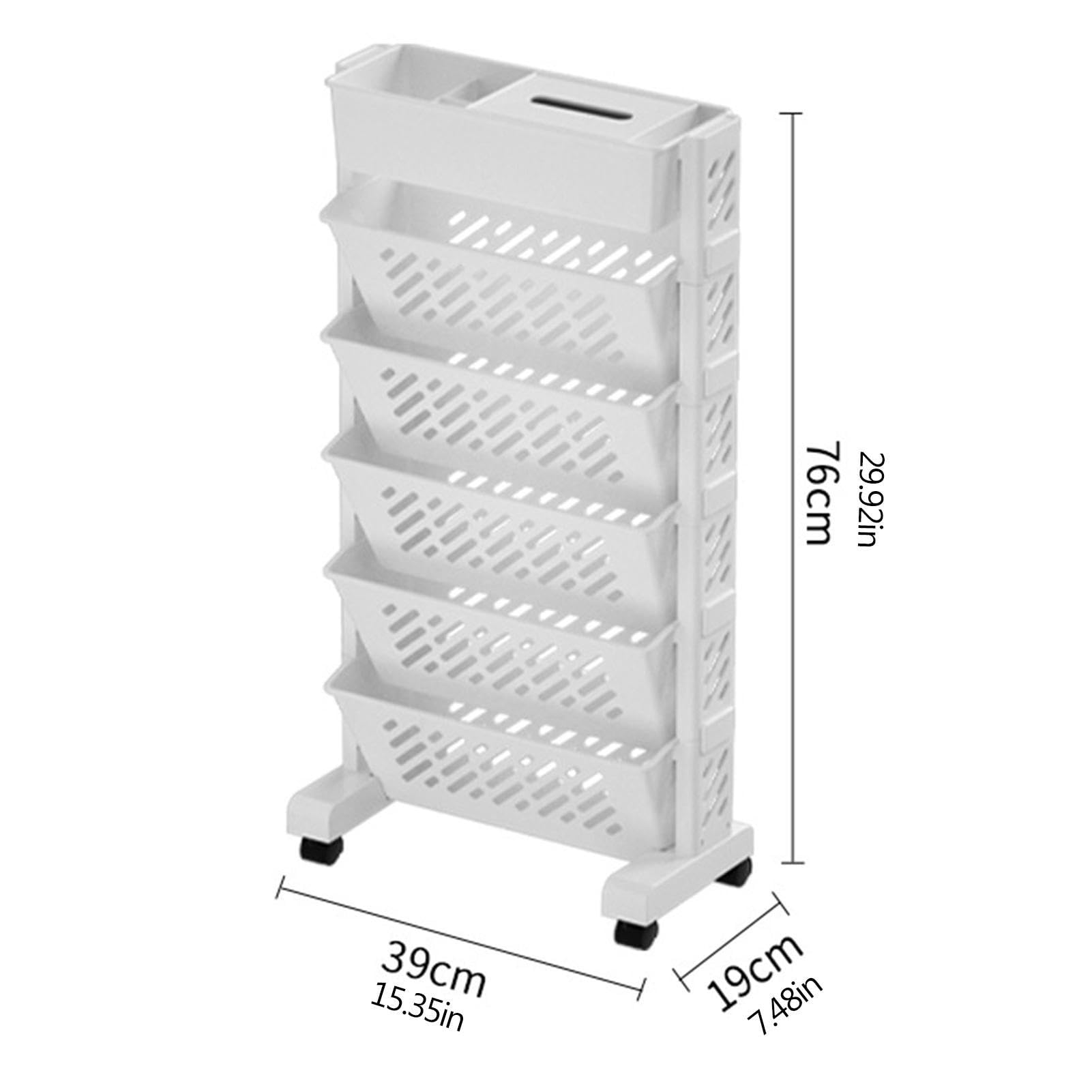 Bookshelf with Wheels, 6 Tier Movable Bookcase Organizer, Rolling Bookcase Organizer, Space Saving Mobile Bookshelf, Multiple Storage Wheeled Shelf, Mobile Book Storage Unit for School Classroom Home