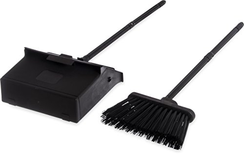 Carlisle FoodService Products Duo-Pan Upright Dust Pan and Broom Broom Set with Clip for Floor Cleaning, Restaurants, Office, And Janitorial Use, Plastic, 36 Inches, Black