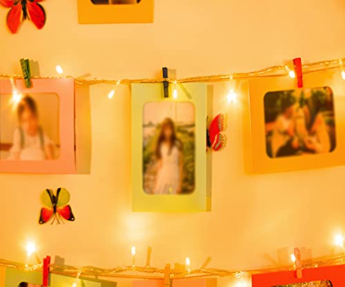 Penta Angel 120PCS Mini Bright Colored Spring Natural Wooden Clothespins Photo Paper Peg Pin Craft Clips with Twine
