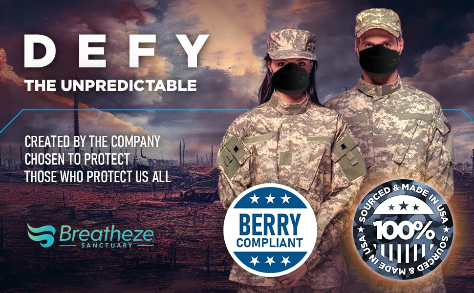 Breatheze KN95 Face Masks Made In USA FDA Registered - Disposable KN95 Mask - 3D Style, 10-pack Black