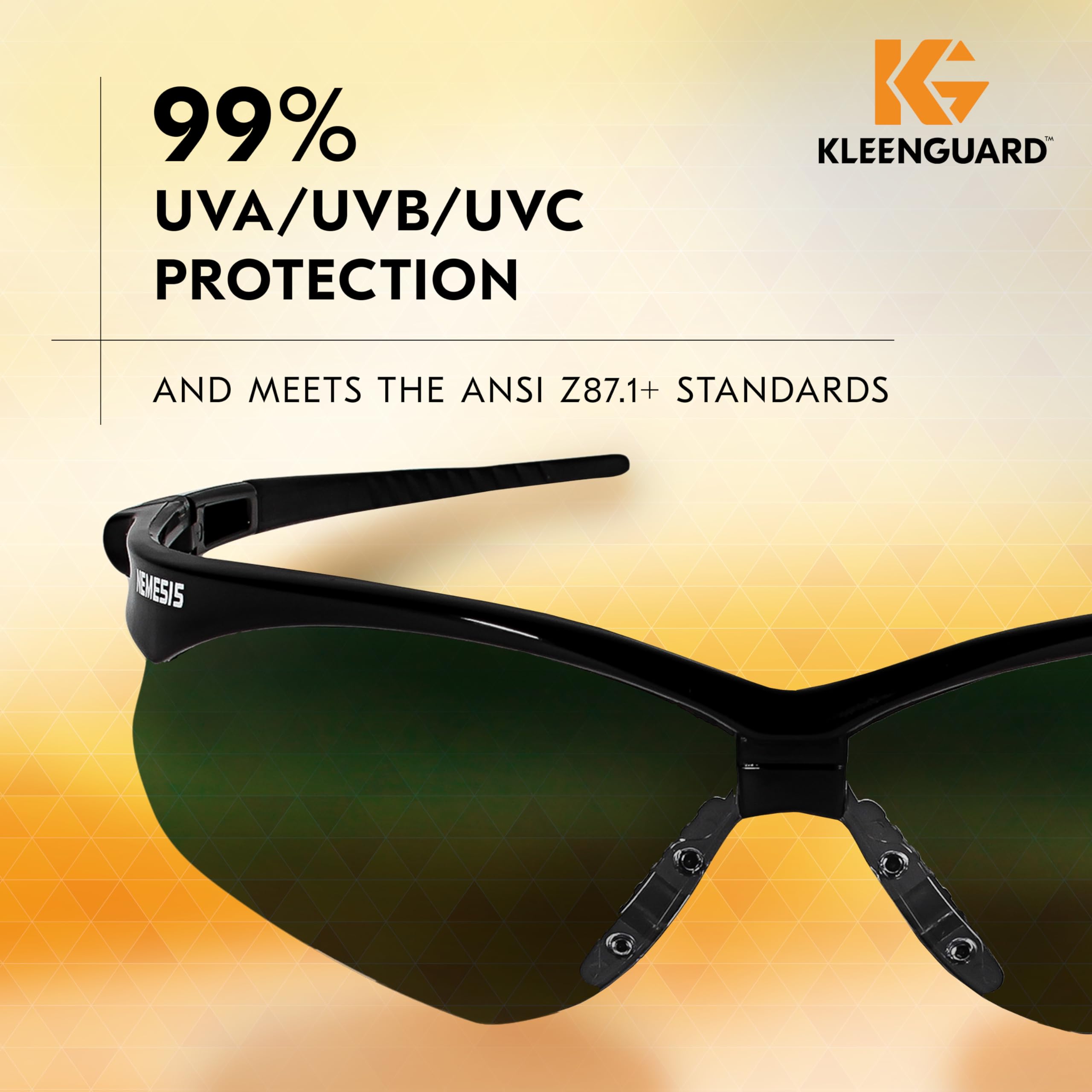 KleenGuard V30 Nemesis Safety Glasses (25671), IRUV Shade 5.0 Lenses with Black Frame, 12 Pairs / Case