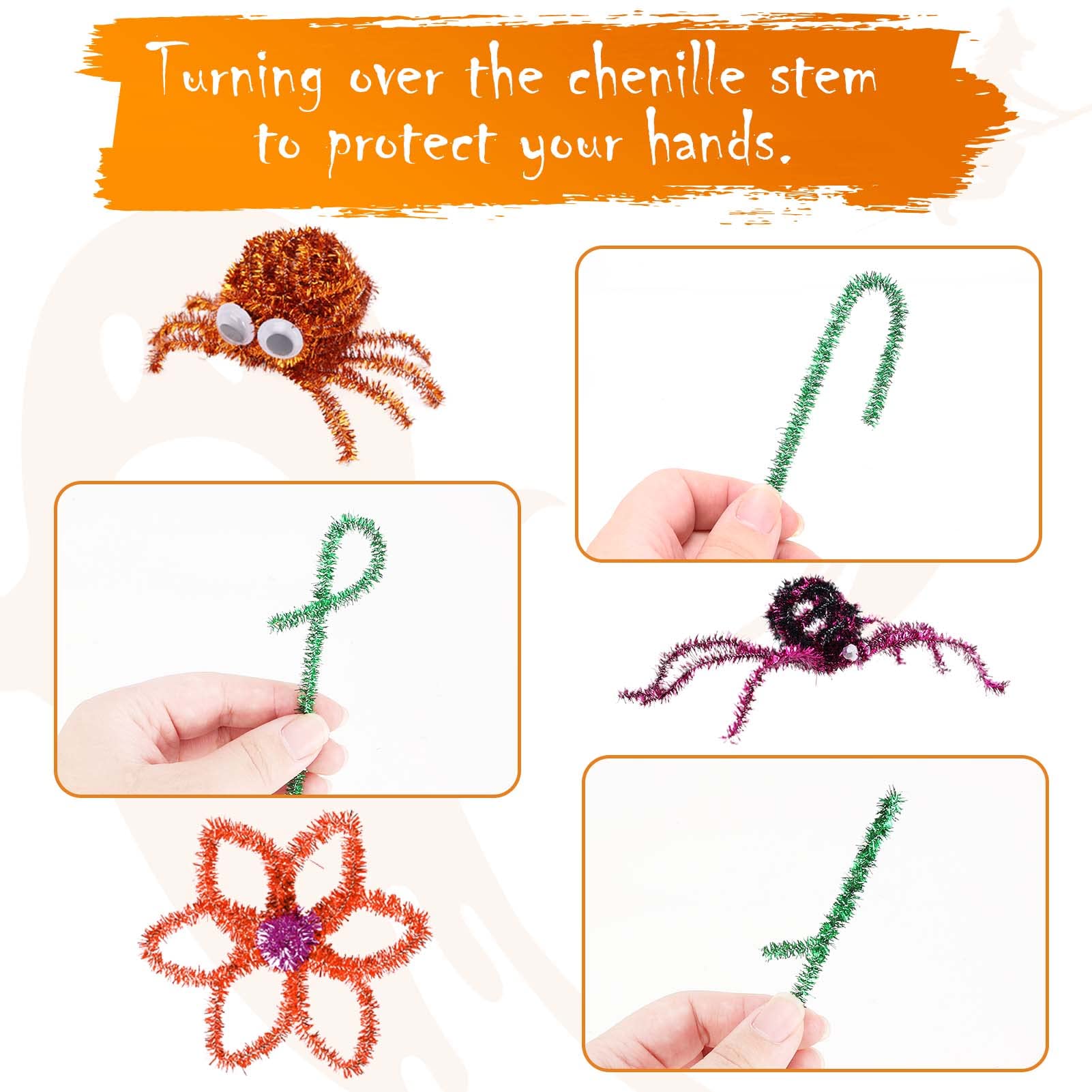 Caydo 200Pcs Halloween Pipe Cleaners with 100Pcs Wiggle Eyes for Kids, Glitter Chenille Stems for Halloween Art & Craft Projects DIY Creative Crafting (6 mm x 12 Inch)
