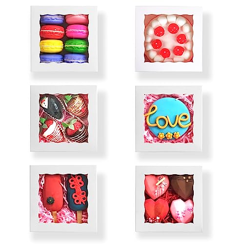 JCXGRVC 50PCS 5x5x2 Inch Bakery Boxes Chocolate Covered Strawberries Boxes for 4 Mini Cake Boxes Cookies Macaron Boxes Pie Boxes Browines boxes
