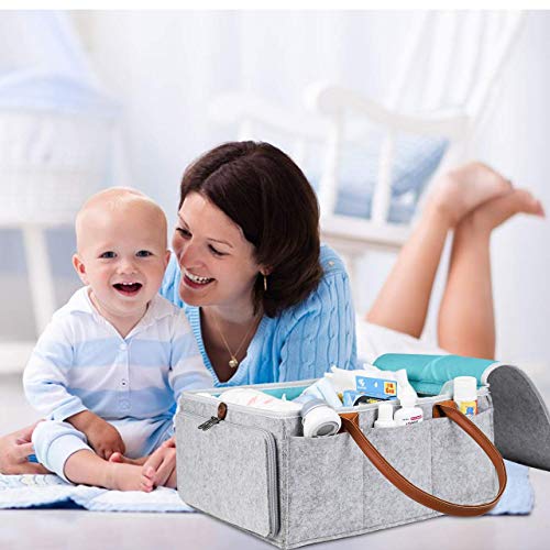 REHOC Diaper Organizer Baby Nursery Storage Basket with Zipper Lid and Leather Handle Baby Changing Bag