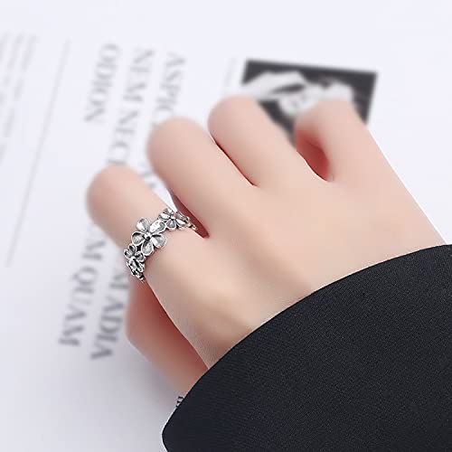 awaFanee 925 Sterling Silver Rings Daisy Flower Sunflower Wedding Band Ring Women Fine Jewelry Stackable Gift Adjustable Size 5-10 Charms