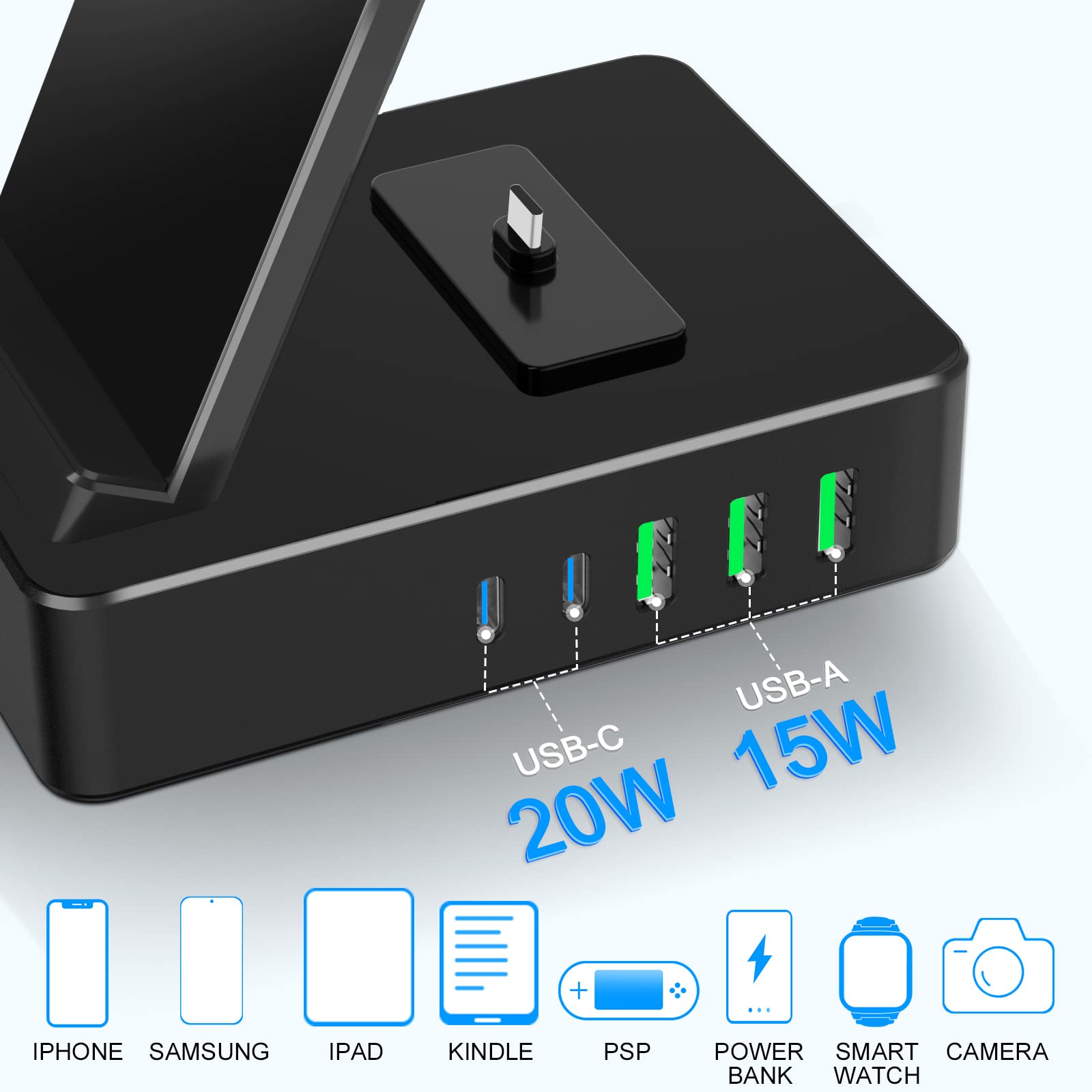 Charging Station for Multiple Devices,8 in 1 Wireless Charging Station 100W Fast Charging Stand for Samsung Galaxy Series/Samsung Watch 5/4/3/Earbuds,USB Changing Dock for Phone,Pad,Tablet,Kindle,PSP