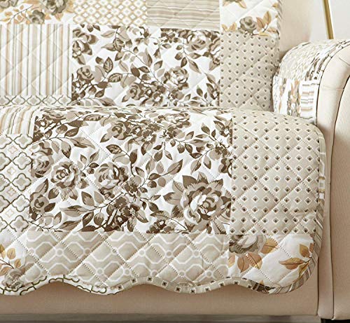Great Bay Home Patchwork Scalloped Printed Furniture Protector Stain Resistant Loveseat Cover (Loveseat, Taupe)