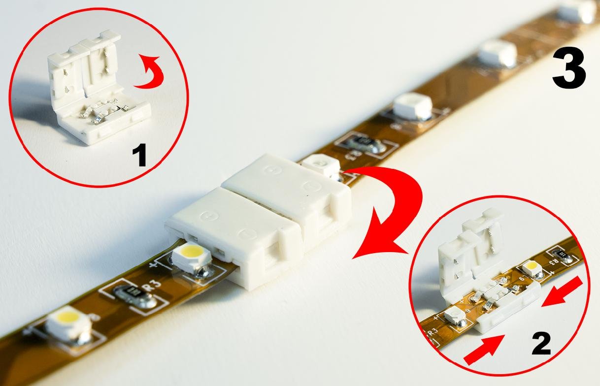 HitLights LED Light Strip Connector, 8mm Single Color 3528 - Gapless Strip to Strip, 10 Pack