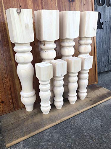 CAROLINA LEG CO. Curvy Dining and Bench Combo - Unfinished American Pine - Set of 4 Dining and Bench Legs - Made in NC