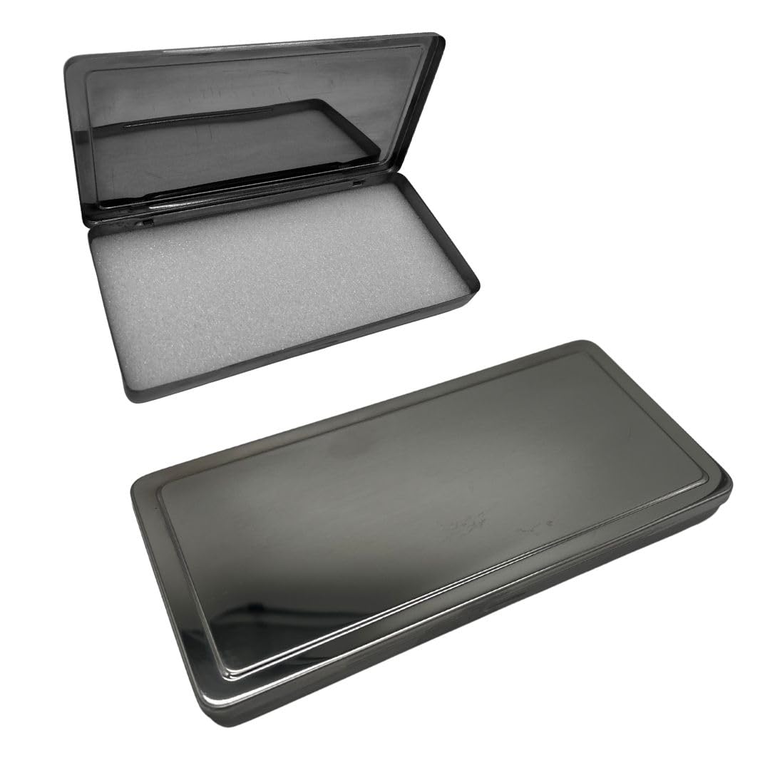 CHAROENSUK Metal Pen Pencil Case Stationery Box Empty Hinged Stainless Steel Box School Supplies Pen Holder Makeup Brushes Organizers 4x8.5x1 inch, Silver (999)