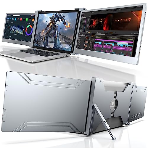 LIMINK S19 Portable Triple Monitor Screen Extender for 14-17.3" Laptop, 14" FHD 1080P Laptop Dual Monitor Extender, HDR 72% NTSC, Plug Play, USB-C HDMI Display with Carry Case, Fit for Mac Windows