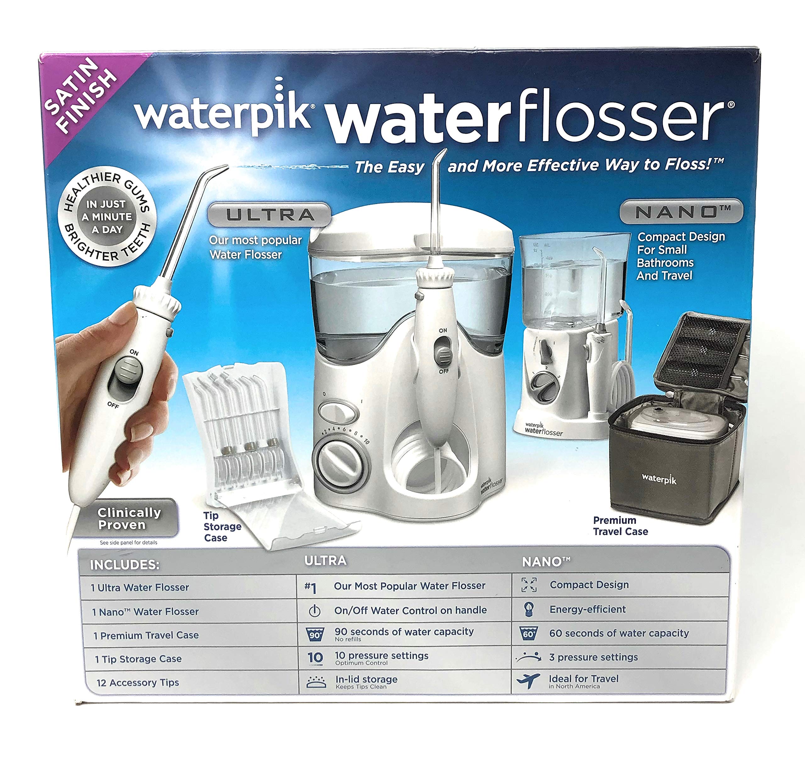 WATERPIK INC Water and Nano Flosser, Deluxe Traveler and Tip Storage Case and 12 Accessory Tips Combo Pack, 1 Set