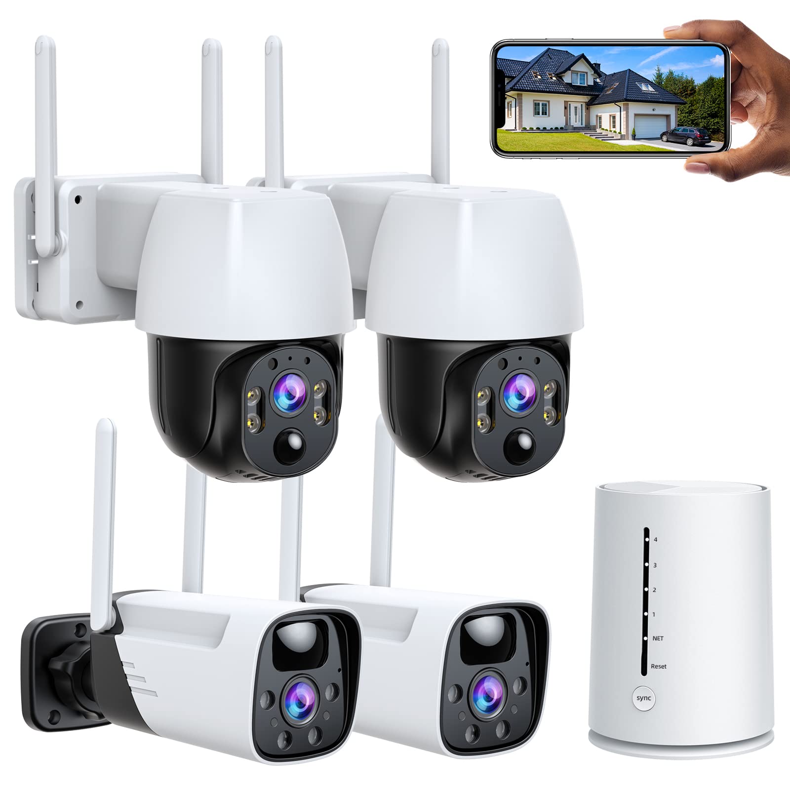 CAMCAMP 4MP Battery Powered Wireless Security Camera System Outdoor 100% Wire-Free, 2-Way Audio, Color Night Vision, PIR Motion Detection, IP66 Waterproof, SD/Cloud Storage, No Monthly Fee, 4-Cam Kits