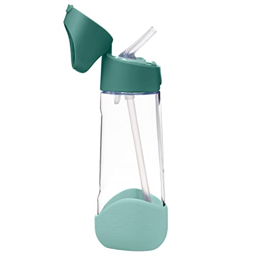 b.box 20oz Tritan Straw Bottle | Large, Modern Water Bottle with Flip Straw for Kids | Spill Proof, BPA Free (Emerald Forest, 20 oz)