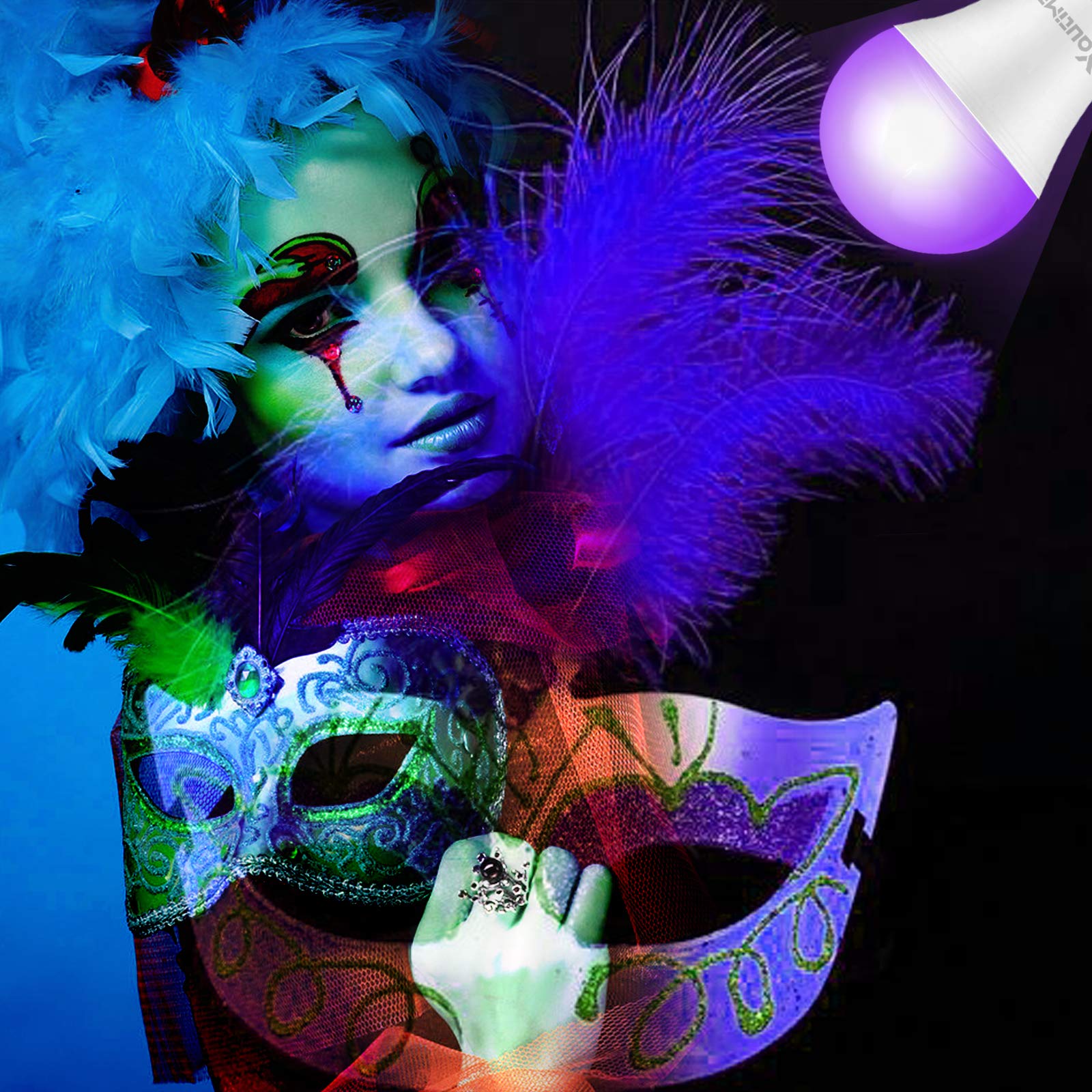Black Lights Bulbs, 9W A19 E26 Bulb,UVA Level 380-400nm,UV LED Bulbs for Black Light Party Birthday Wedding Christmas Body Paint, Fluorescent Poster, Neon Glow (4pack)