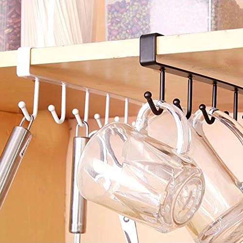 CAROYINO 3pcs x 6 Hook Coffee Cup Mug Holder for Kitchen, Fit for 1 Inch Thickness Shelf or Less Without Any Lip (White)