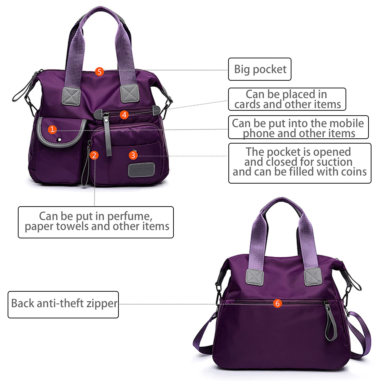 SUSIE ISLAND Multi Pocket Waterproof Nylon with Antitheft RFID Fashion Backpacks Large Shoulder Bag Travel Purse Bags (Black)