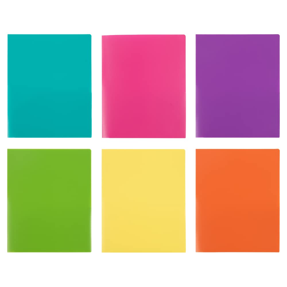 JAM PAPER Heavy Duty Plastic 2 Pocket Extra Tough School Folders - Assorted Fashion Colors - 6/Pack
