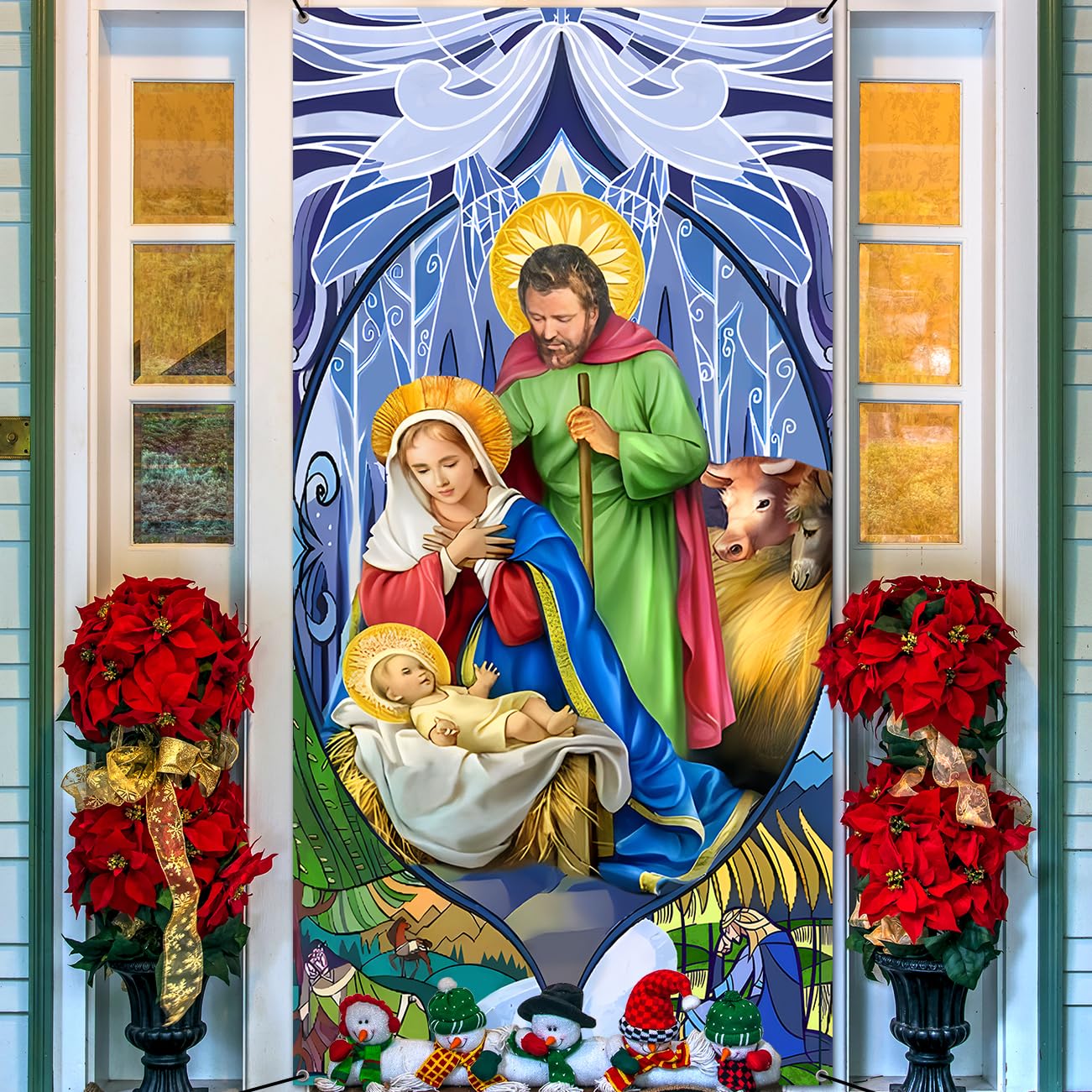 Christmas Decorations Christmas Door Cover Holy Nativity Christmas Door Cover Manger Scene Religious Xmas Front Door Banner for Indoor Outdoor Christmas Holiday Party Supplies
