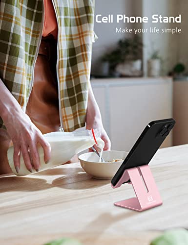 Tobeoneer Cell Phone Stand Holder Aluminum Desktop Solid Universal Desk Stand for iPhone 13 12 11 X 8 7 6 Plus 5 Ipad Mini Tablet Samsung Huawei All Mobile Smart Phone Office Decor (Rose Gold)