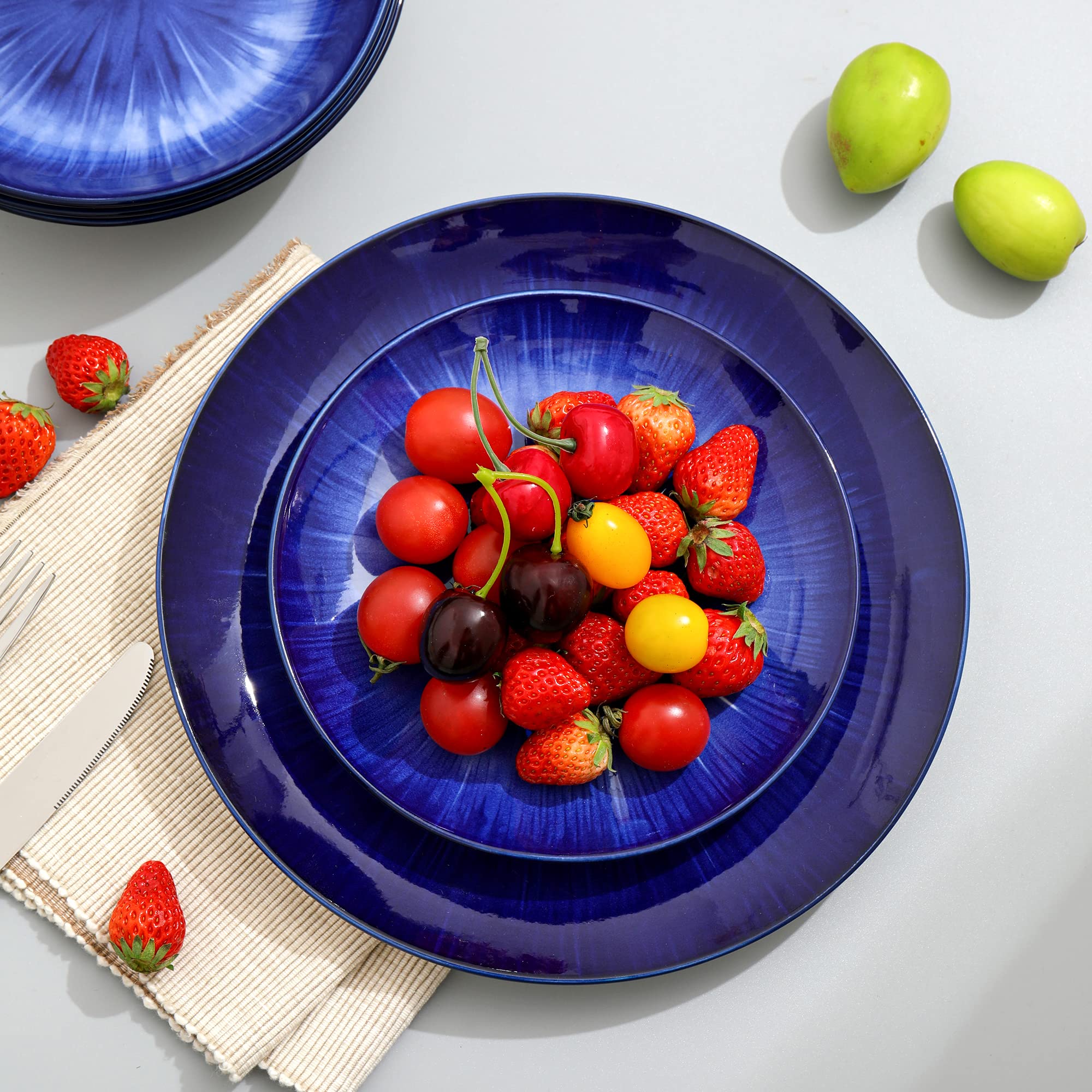 Bestone 12 Piece Round Kitchen Dinnerware Set,Plates and Bowls sets,Dishes, Plates, Bowls, Dish Set,Plates and Bowls,Service for 4, Chip Resistant Porcelain (Dark Blue)