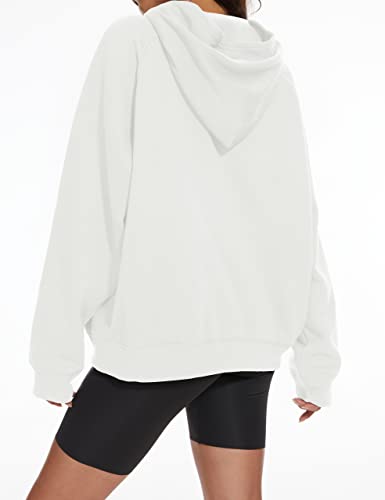 JEIBKOUY Women Men Solid Loose Basic Hoodies Fleece Long Sleeve Unisex Pullover Oversized Sweatshirt White