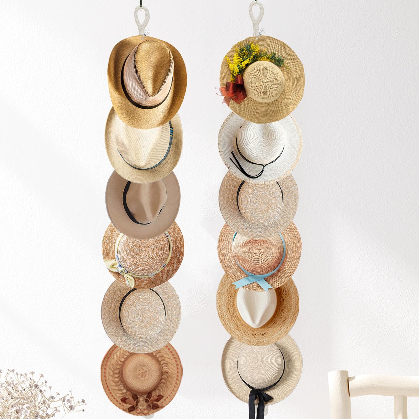 YedsIntu 2 Pcs Macrame Hat Hangers Hat Rack for Wall, Women Boho Hanging Hat Organizer Display Holder Storage for Wide Brimmed Fedora Sun Hats Cowboy