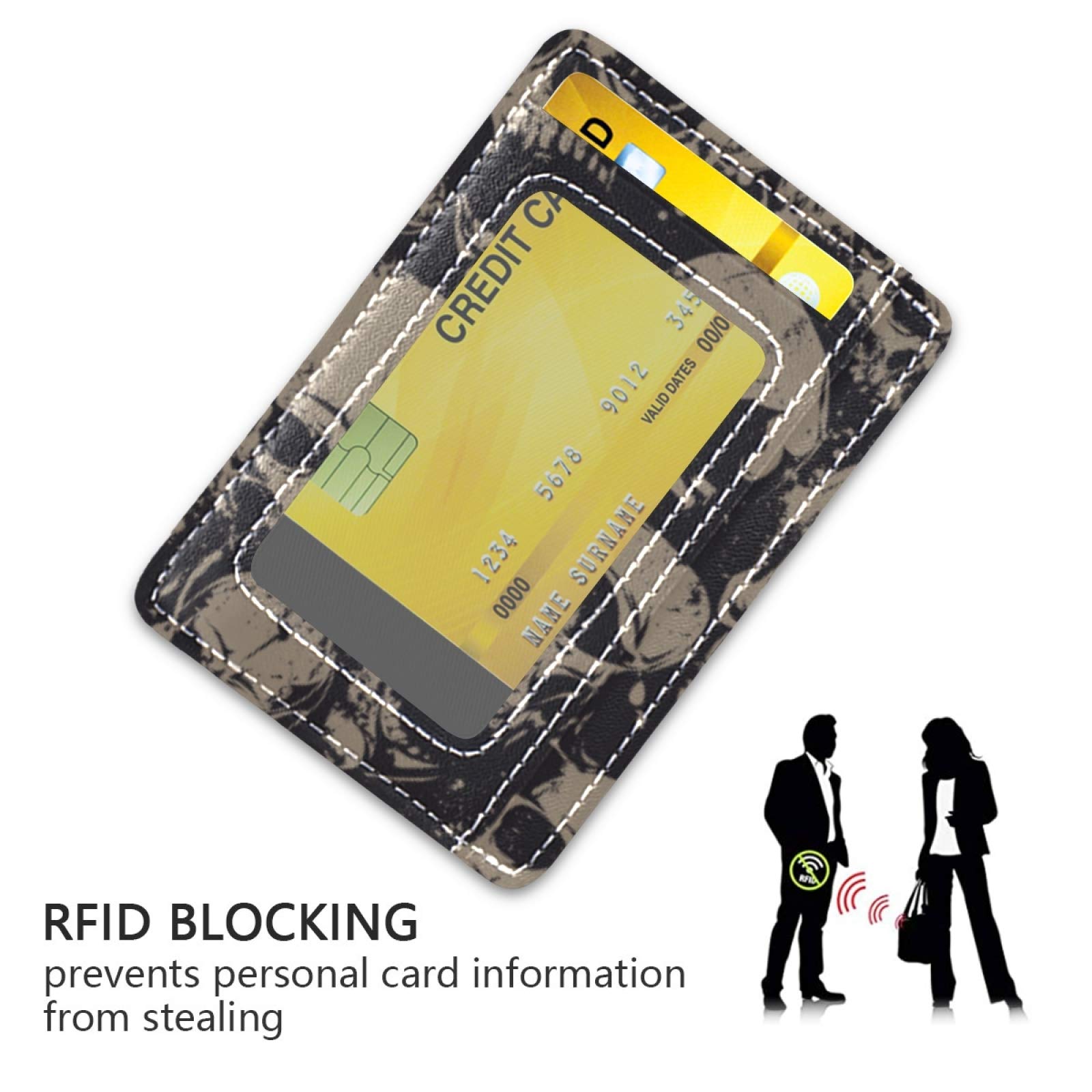 Linomo Thin leather Card Holder and Money Clip Sugar Skull Day of the Dead Wallet RFID Blocking for Men & Women