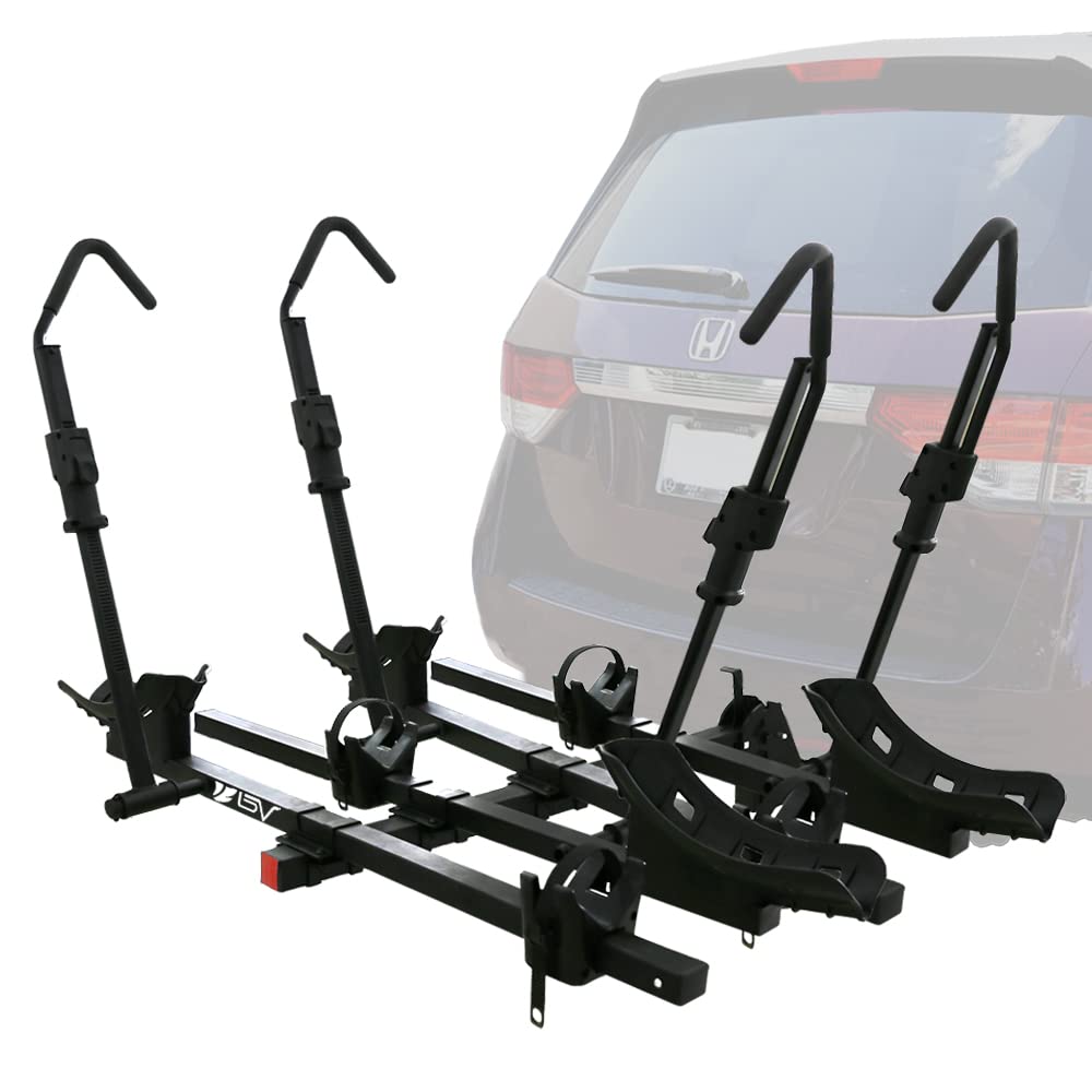 BV 4-Bike Bicycle Hitch Mount Rack Carrier for Car Truck SUV - Tray Style Smart Tilting Design, Fit E-Bike with max 4.8” tire Width/Max Load 132 Lbs.