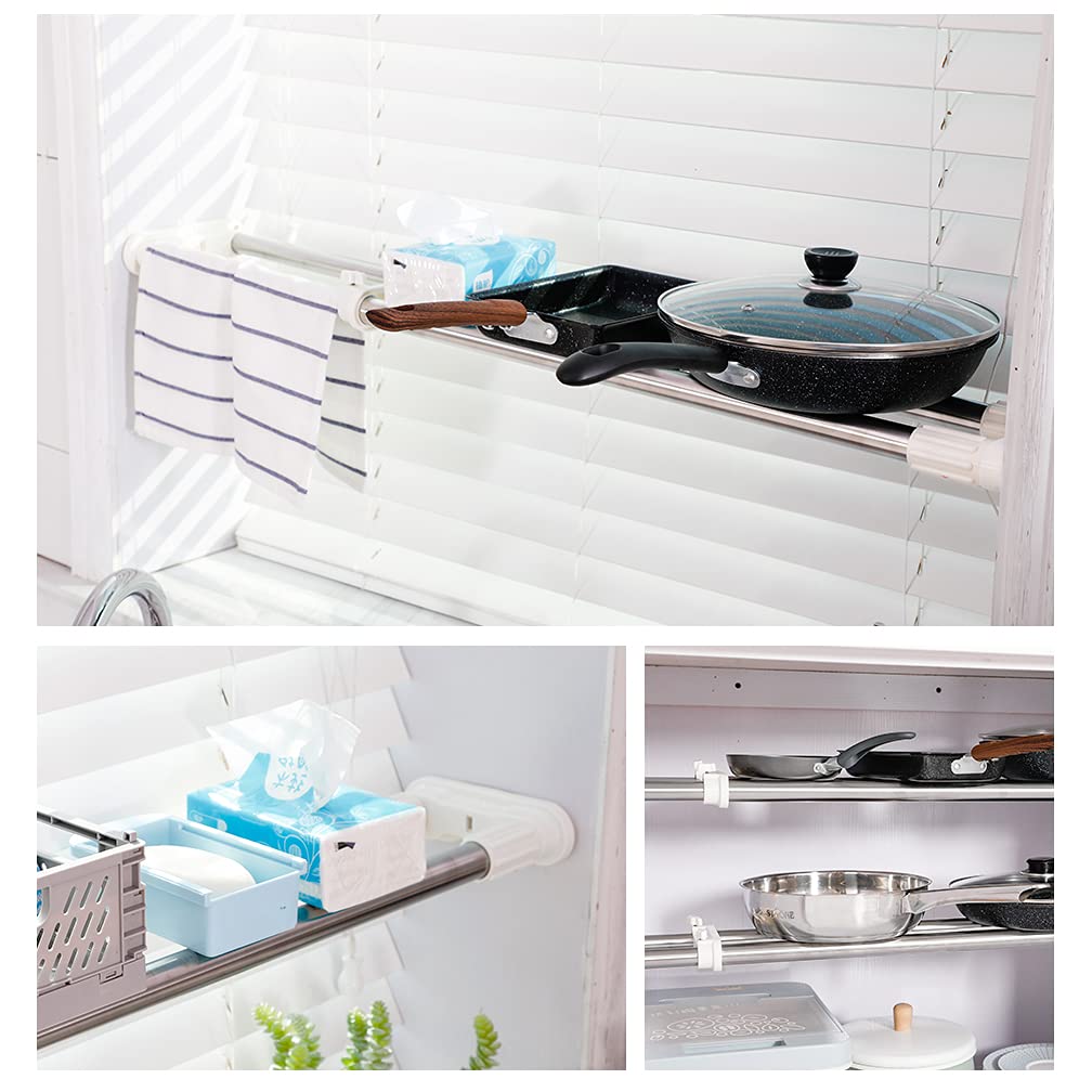 Hershii 2 Pack Expandable Closet Shelf Tension Rod Adjustable Metal Storage Rack Hanger Cabinet Organizer DIY Divider Separator for Wardrobe Cupboard Kitchen Bathroom, Ivory, 27.56-47.24 in
