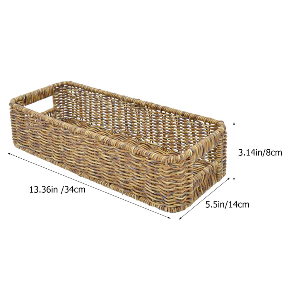 BESTonZON Plastic Woven Storage Basket Rattan Kitchen Cutlery Holder Stand Silverware Basket Kitchen Utensil Drawer Organizer Farmhouse Serving Basket for Kitchen Office
