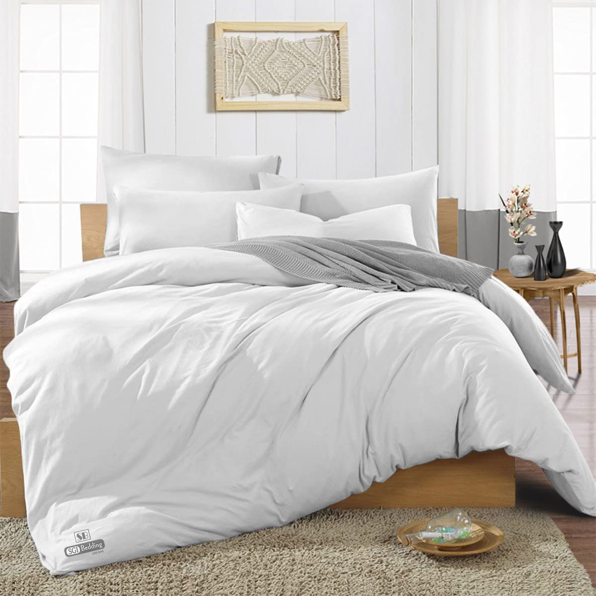 SGI bedding Luxurious 1000 TC White Solid Duvet Cover Set - Soft & Fluffy Comforter Cover for Winter - Hotel Quality Egyptian Cotton Bedding - Breathable - Oversized Queen Duvet Covers