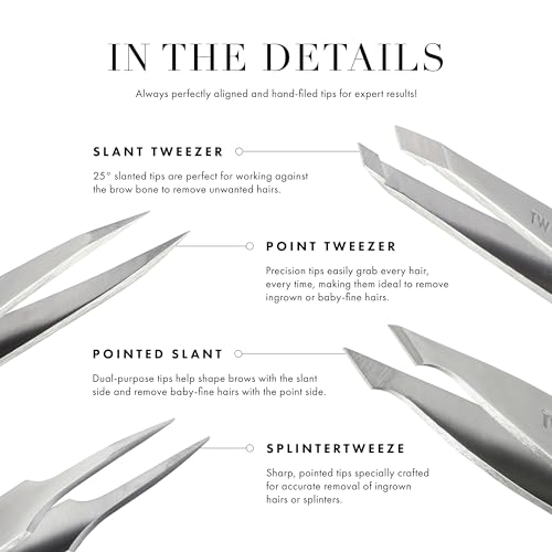 Tweezerman Stainless Steel Slant Tweezer - Eyebrow Tweezers for Women and Men (Black)