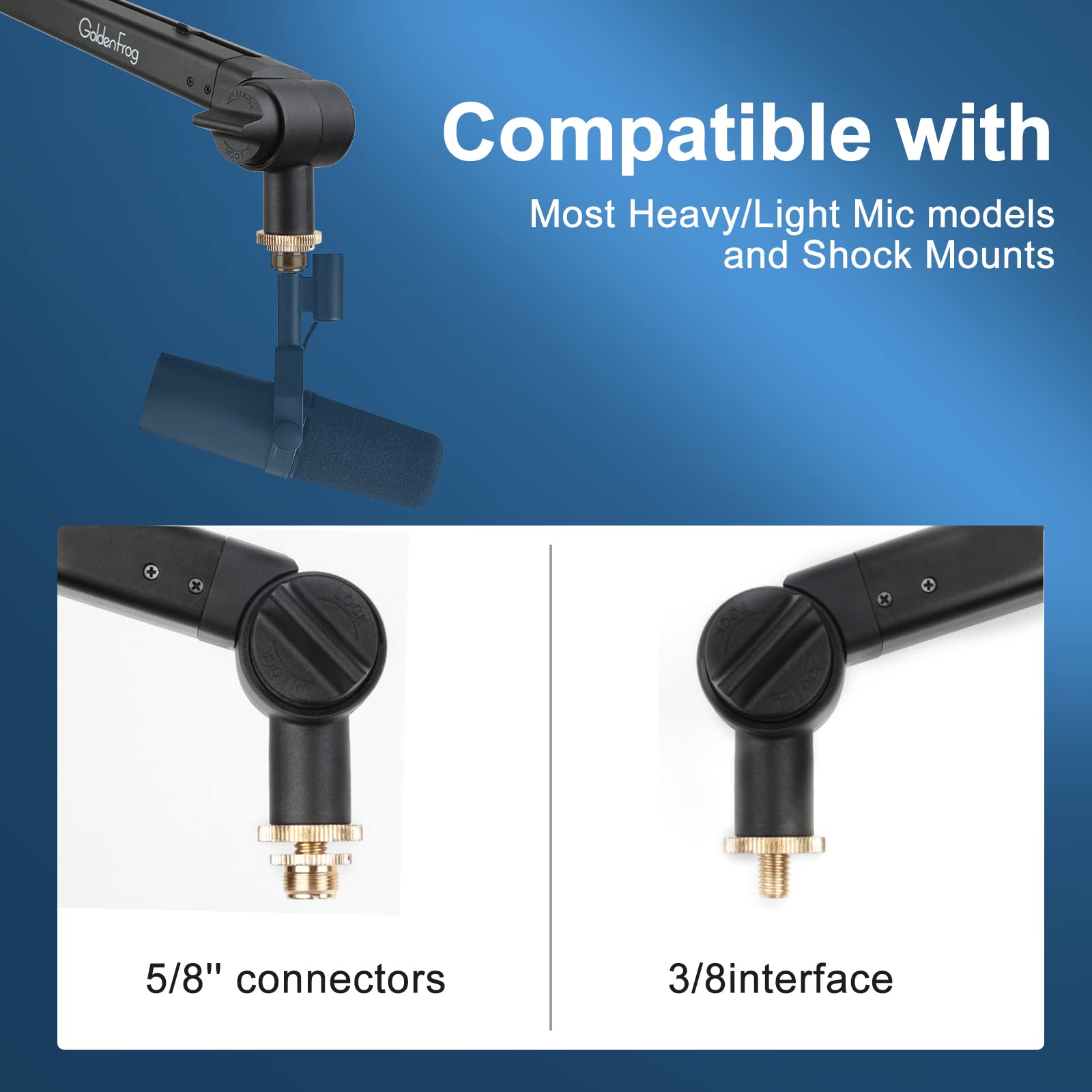 Boom Arm Mic Stand Compatible for Shure SM7B/MV7,Cable Hidden Stainless Professional Heavy-Duty Design, 360° Rotatable