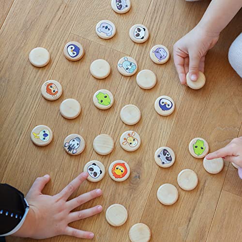 Ulanik Wild Animals Matching Memory Game for Toddlers Age 3 + Year Old Preschool Wooden Board Games for Kids 4-8 Learning & Education Toys β 30 Chips, 1.57 in