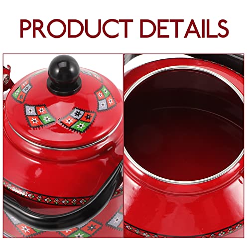 Enamel Teakettle Stainless Steel Teapot Stovetop Water Boiler Kettle 2.5l Enameled Tea Serving Pot No Whistling Kettle for Home Kitchen Cookware Red