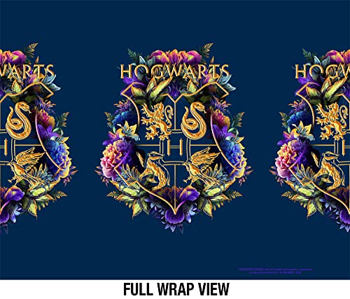Harry Potter OFFICIAL Hogwarts Multi-Colored Floral Crest 24 oz Insulated Canteen Water Bottle, Leak Resistant, Vacuum Insulated Stainless Steel with Loop Cap, White