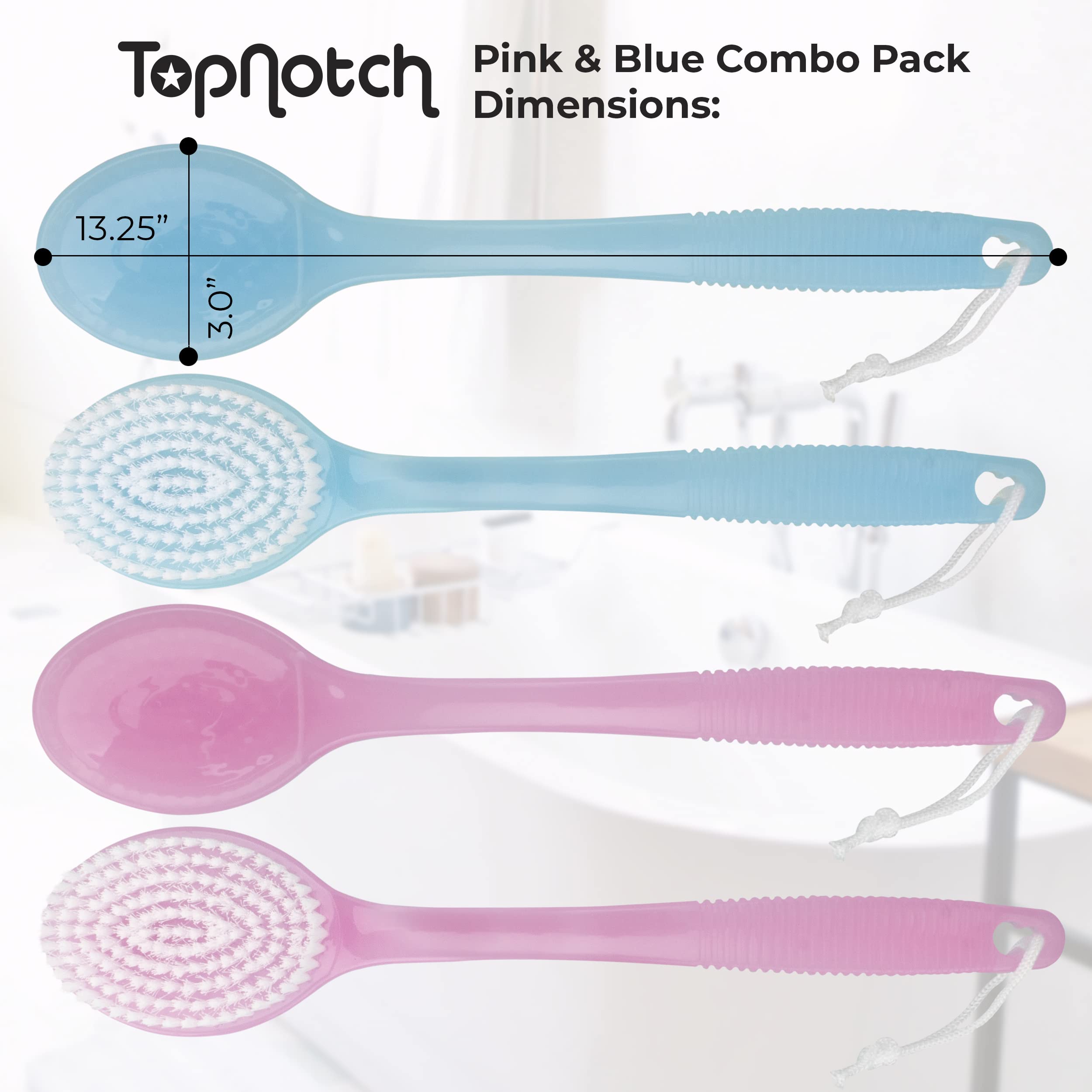 TopNotch Brush with Long Handle - 2 Pack Bath Shower Brushes